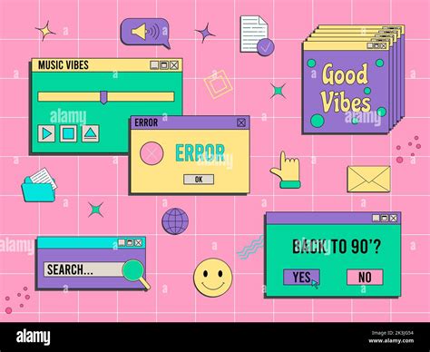 Set Of Vaporwave Ui And Ux Elements Pc Retro Game Frame Nostalgic