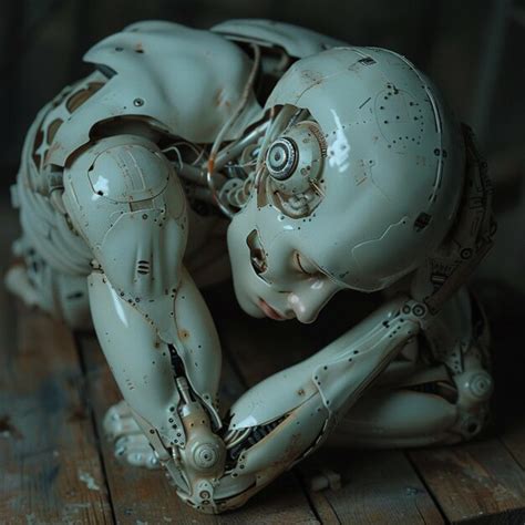 There Is A Robot That Is Sitting On A Wooden Table Generative Ai Premium Ai Generated Image