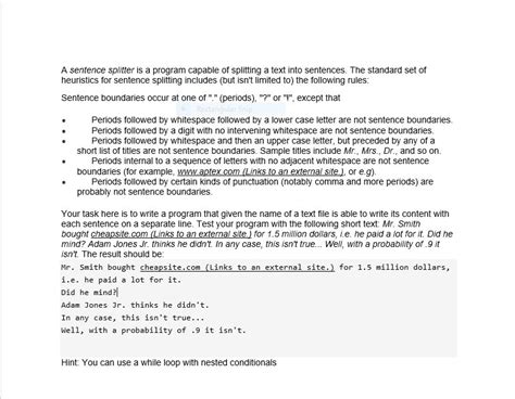 Solved A Sentence Splitter Is A Program Capable Of Splitting Chegg