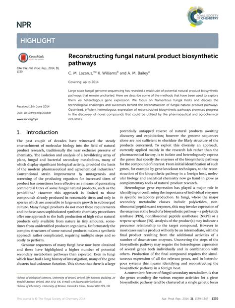 Pdf Reconstructing Fungal Natural Product Biosynthetic Pathways