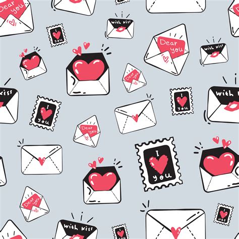 Seamless Pattern With Cute Kissed Envelope Stamps Love Letters Mails