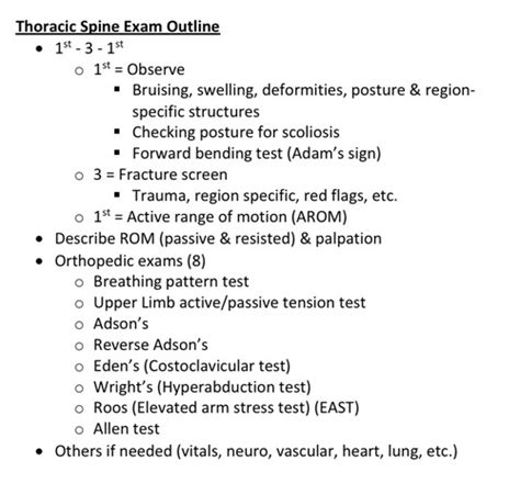 Thoracic Spine Exam Flashcards Quizlet
