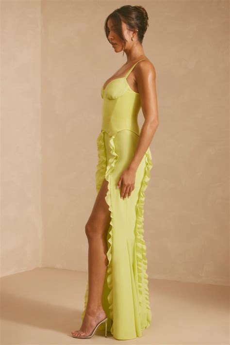 Corset Frill Skirt Maxi Dress In Lime Green Oh Polly