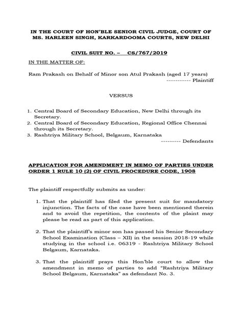 Application Order 1 Rule 10 Pdf Affidavit Lawsuit