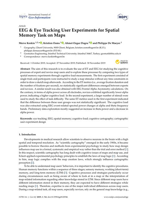 Pdf Eeg And Eye Tracking User Experiments For Spatial Memory Task On Maps