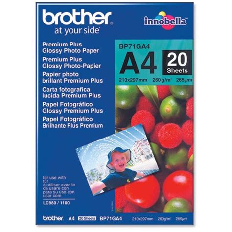 Brother BP71GA4 (A4) 260g/m2 Premium Plus Glossy Photo Paper (20 Sheets ...