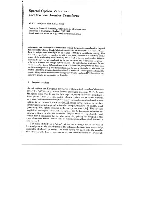 Pdf Spread Option Valuation And The Fast Fourier Transform