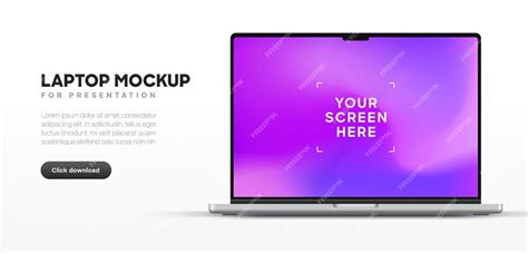 3d 노트북 모형 전면 보기 흰색 배경에 고립 Ui Ux 앱 프레젠테이션용 노트북 장치 프리미엄 벡터
