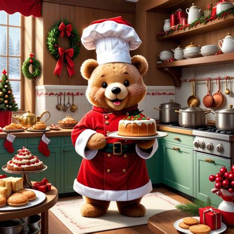 5 Cute Santa Chef Teddy Bears 5 Aranyos Mikulás Séf Teddyberen