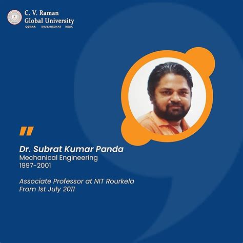 Cgu Odisha ️dr Subrat Kumar Panda In A 2001 Alumnus Of