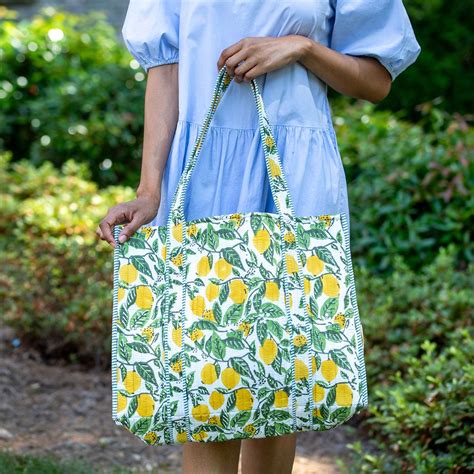 Quilted Tote Bag With Travel Pouch Lemon Groves Anju Jewelry