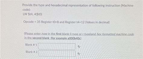 solved provide the type and hexadecimal representation of