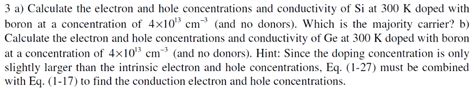 Solved 3 A Calculate The Electron And Hole Concentrations