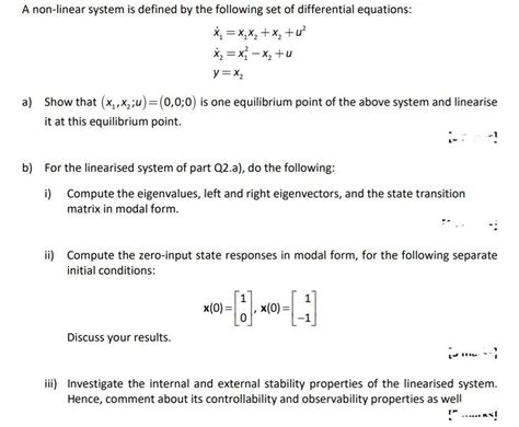 solved a non linear system is defined by the following set