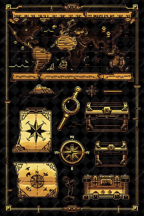 Premium Psd Mysterious Map 8 Bit Pixel With Compasses And Treasure