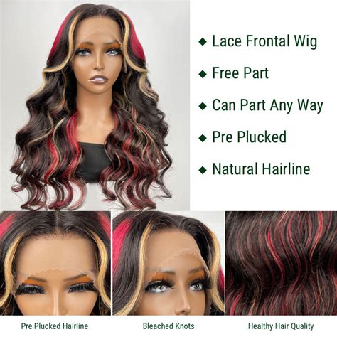 Klaiyi Multi Color Highlights 13x4 Lace Front Blonde And Red Body Wave
