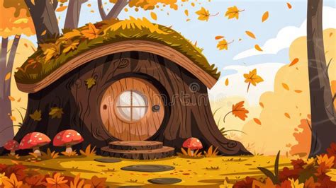Ilustración De Cuento De Hadas Con Una Pequeña Cabaña Enana Con Ventana