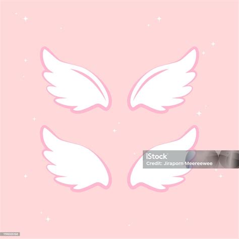 금 님버스와 천사 날개를 비행 날개와 님버스 천사 날개 달린 영광 후광 귀여운 만화 그림 일러스트 벡터 세트 겨울에 대한 스톡