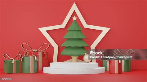 메리 크리스마스와 새해 복 많이 받으세요 개념으로 제품 및 화장품 프레젠테이션을 위한 3d 디스플레이 연단 현대 기하학 모형 및 브랜드 표시를위한 플랫폼 최소한의 깨끗한