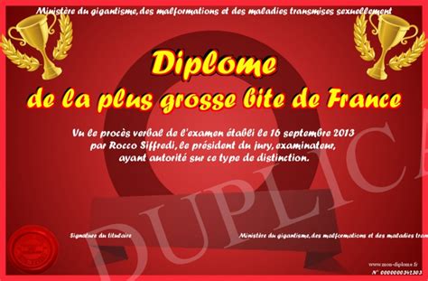 Diplome De La Plus Grosse Bite De France