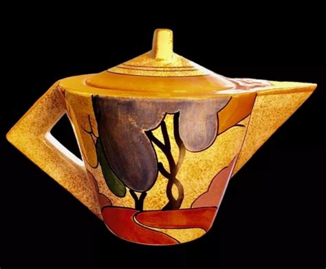 CLARICE CLIFF TEAPOT MMA Reproduction Art Deco Vintage 1993 Hand Painted 66 90 PicClick UK