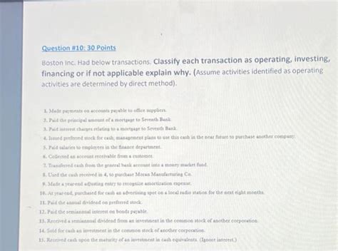 solved question 10 30 points boston inc had below