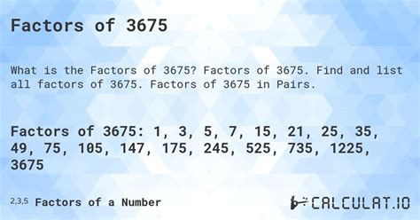 Factors of 3675 - Calculatio