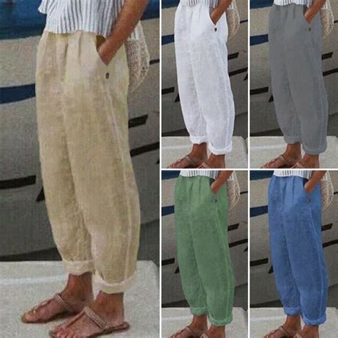 캐주얼 코튼 린넨 하이 웨스트 스트레이트 바지 여성용 솔리드 포켓 레트로 루즈핏 스트레이트 팬츠 2023 봄 여름 신상품