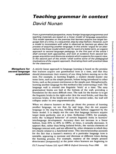Teaching Grammar In Context David Nunan Pdf Second Language Language Acquisition