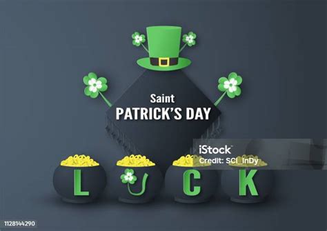 일요일 3 월 17 일에 성 패 트 릭의 날에 대 한 템플릿 3d 종이 잘라내기 및 공예 스타일 벡터 일러스트 St Patricks Day에 대한 스톡 벡터 아트 및