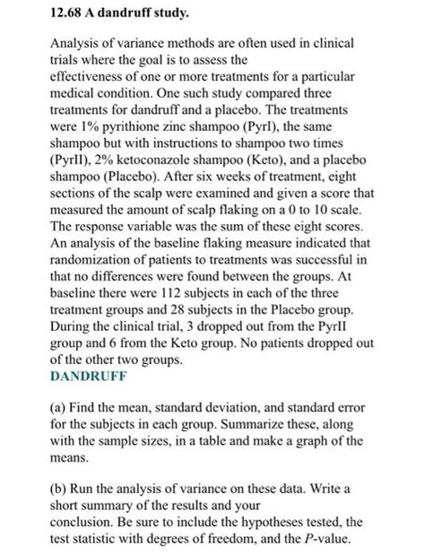 Solved 1268 A Dandruff Study Analysis Of Variance Methods