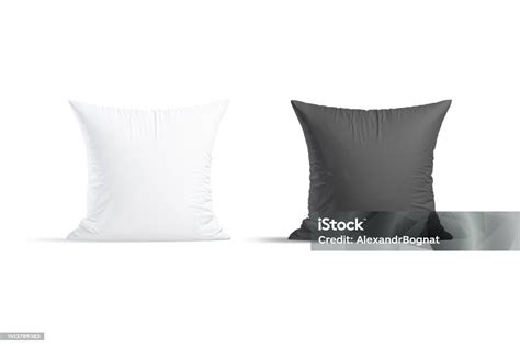 Stand Maket Bantal Persegi Putih Dan Hitam Kosong Tampak Depan Foto