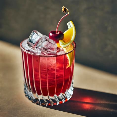 New Yorker Red Cocktail With Whiskey Grenadine Bitter Lemon And Ice