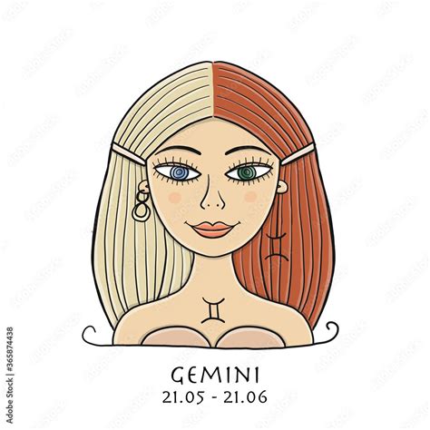 Illustration Of Gemini Zodiac Sign Element Of Air Beautiful Girl