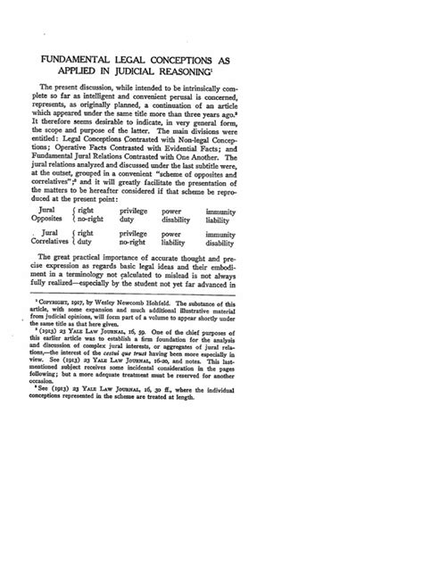 Fundamental Legal Conceptions As Applied In Judicial Reasoning Wesley