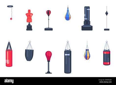 Punching Bags Set Isolated On A White Background Cartoon Vector Flat