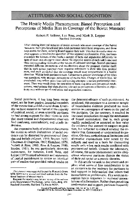 Pdf The Hostile Media Phenomenon Biased Perception And Perceptions