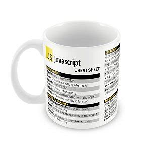 Caneca Dev Javascript Commands Cheat Sheet preta Caneca do Dev Canecas e produtos de programação
