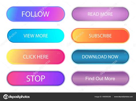 버튼 Ui Ux Web 디자인 세트 그림자가 있는 유행하는 곡선 추종하고 구독하고 다운로드하고 더 읽고 여기를 클릭하고 다른 Ui 버튼을 클릭합니다 디자인 앱