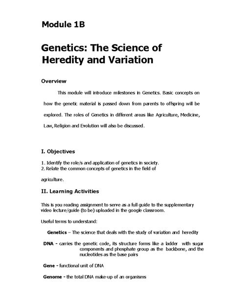Module 1b Genetics Module 1b Genetics The Science Of Heredity And