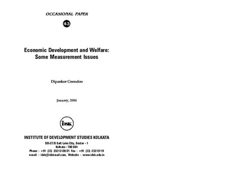Pdf Economic Development And Welfare Some Measurement Issues