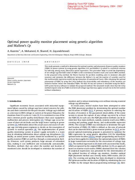 pdf optimal power quality monitor placement using genetic algorithm