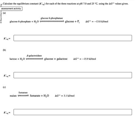 Solved Texts Calculate The Equilibrium Constant Keq For Each Of The