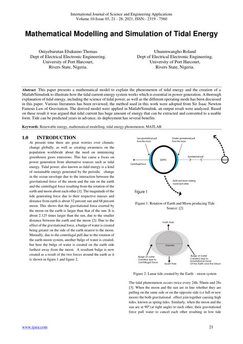 Pdf Mathematical Modelling And Simulation Of Tidal Energy