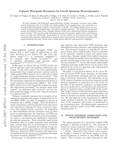 Pdf Coplanar Waveguide Resonators For Circuit Quantum Electrodynamics