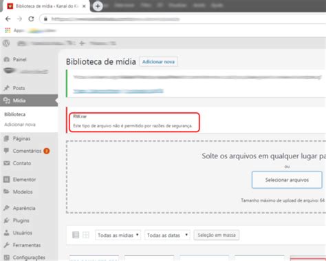 Este tipo de arquivo não é permitido por razões de segurança Wordpress
