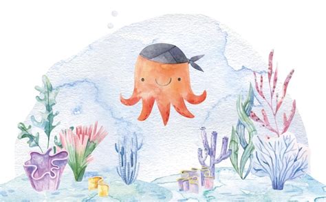 Ilustração da vida submarina Cartão de bebê peixes recifes de