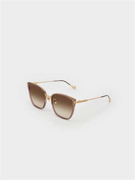 Taupe Recycled Acetate Wire Frame Butterfly Sunglasses Charles And Keith Lk