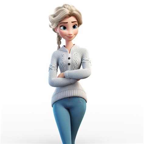 3d Render Cartoon Of Elsa With Playful Characters And Strong Facial Expression Premium Ai