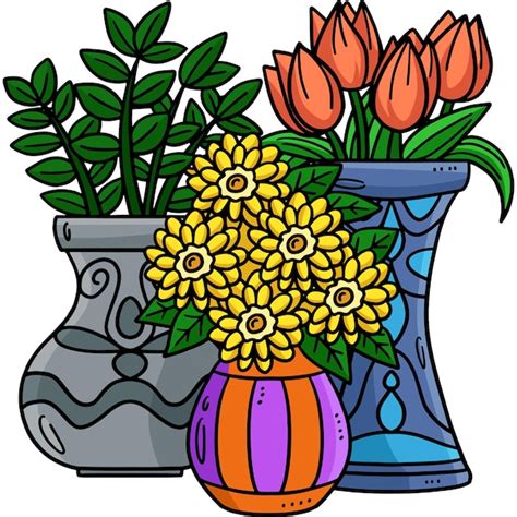 Clipart De Color De Dibujos Animados De Plantas En Macetas De Primavera